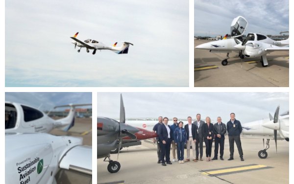 Diamond DA42-VI flying with Sustainable Aviation Fuel for the first time.
