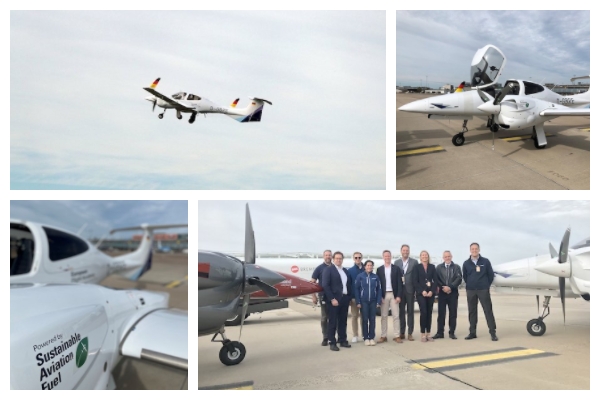 Diamond DA42-VI flying with Sustainable Aviation Fuel for the first time.
