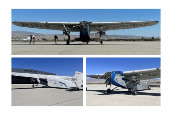 Historic Ford Tri-Motor aircraft tour lands at Desert Jet Center FBO.